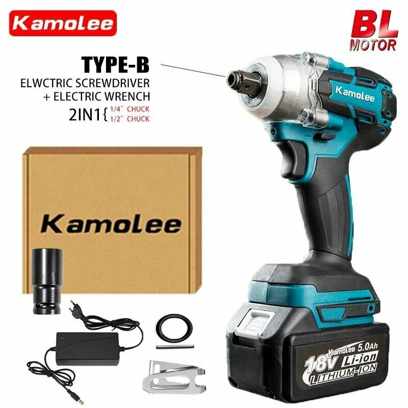 Акумулятарны электрычны дарны гайковерт Camolee Tool 520 Нм 1/2" 1/4" (адна батарэя 5,0 А, дынамаметрычны ключ)