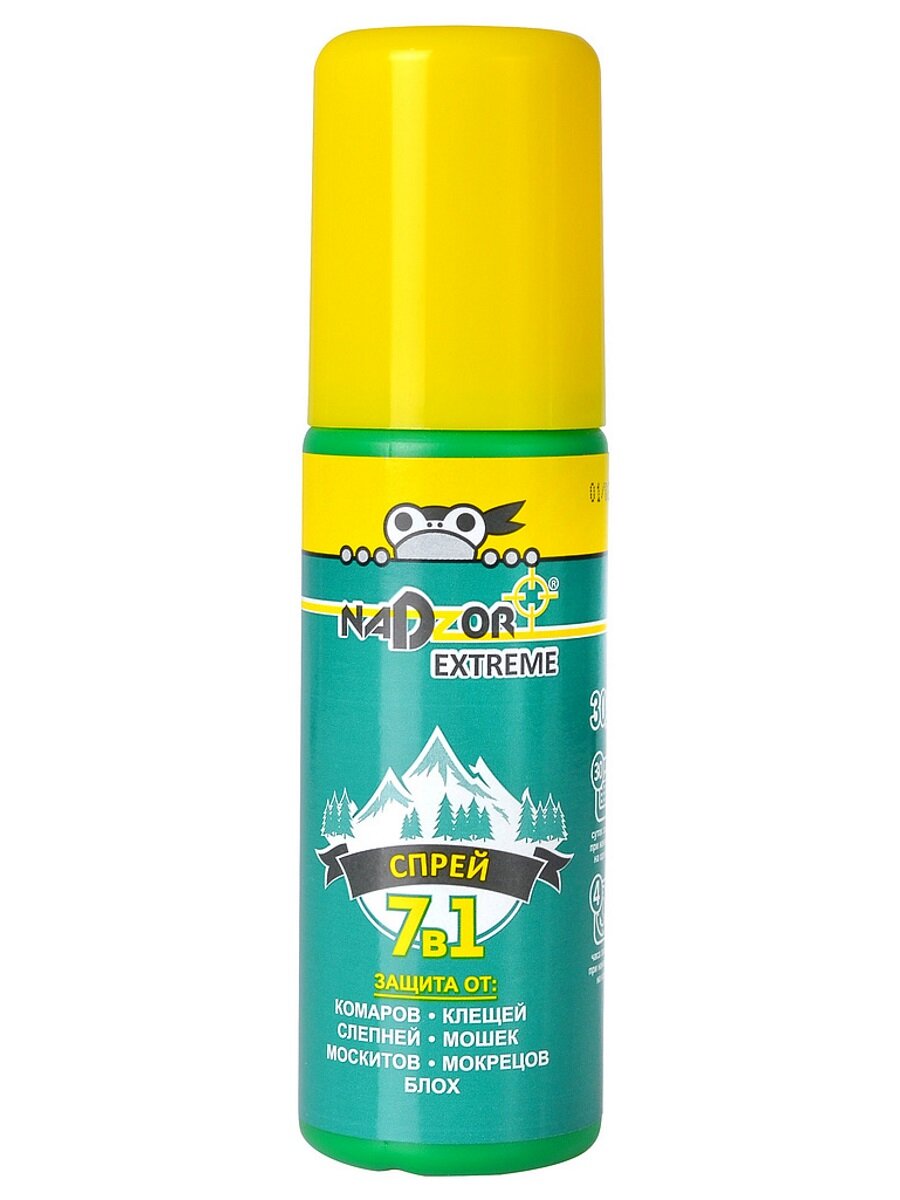 Спрей 7в1 от комаров, клещей, мошек, мокрецов, слепней, москитов, блох Nadzor Extreme 90мл
