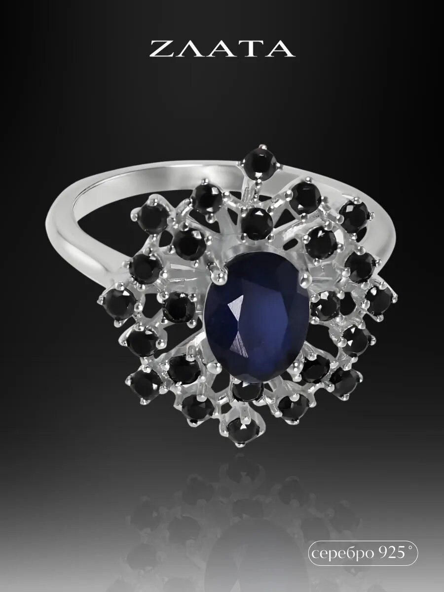 Перстень, 925 проба, шпинель, корунд, сапфир