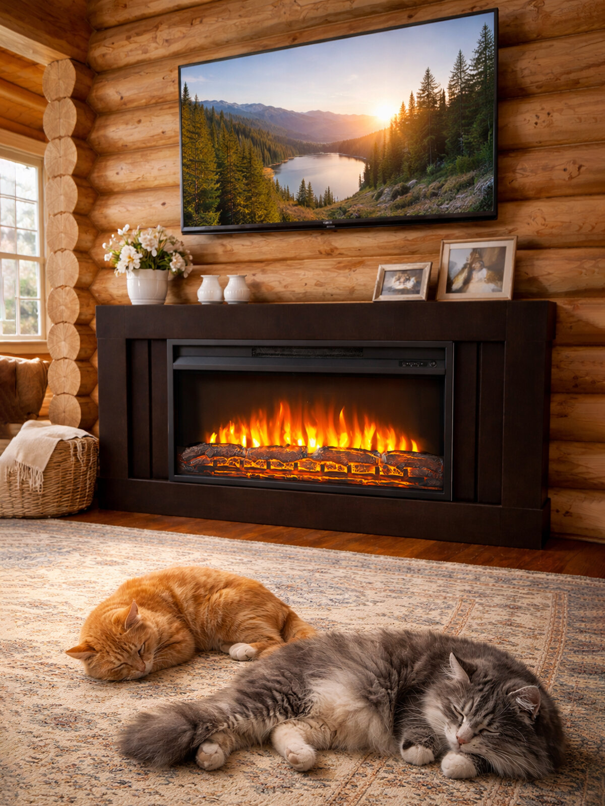 Линейный камин электрический Forward BL венге с очагом Flash 36, пульт ДУ, звук, обогрев, термостат (электрокамин)