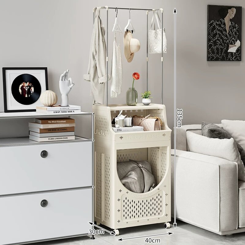 Кремовая белая корзина для белья с 3 ярусами, цельная конструкция, с вешалкой для ванной