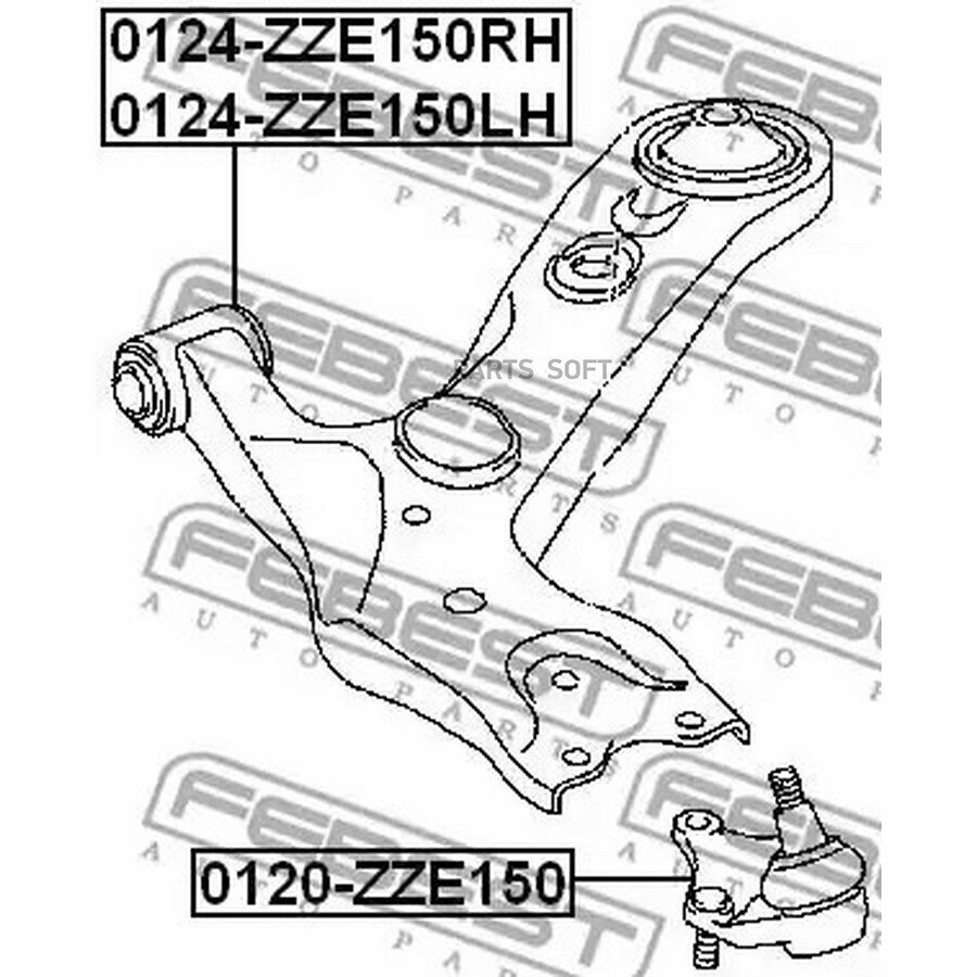 FEBEST 0124-ZZE150RH рычаг передний правый (TOYOTA COROLLA ADE150/NDE150/NRE150/ZRE15#/ZZE150 2006-) FEBEST