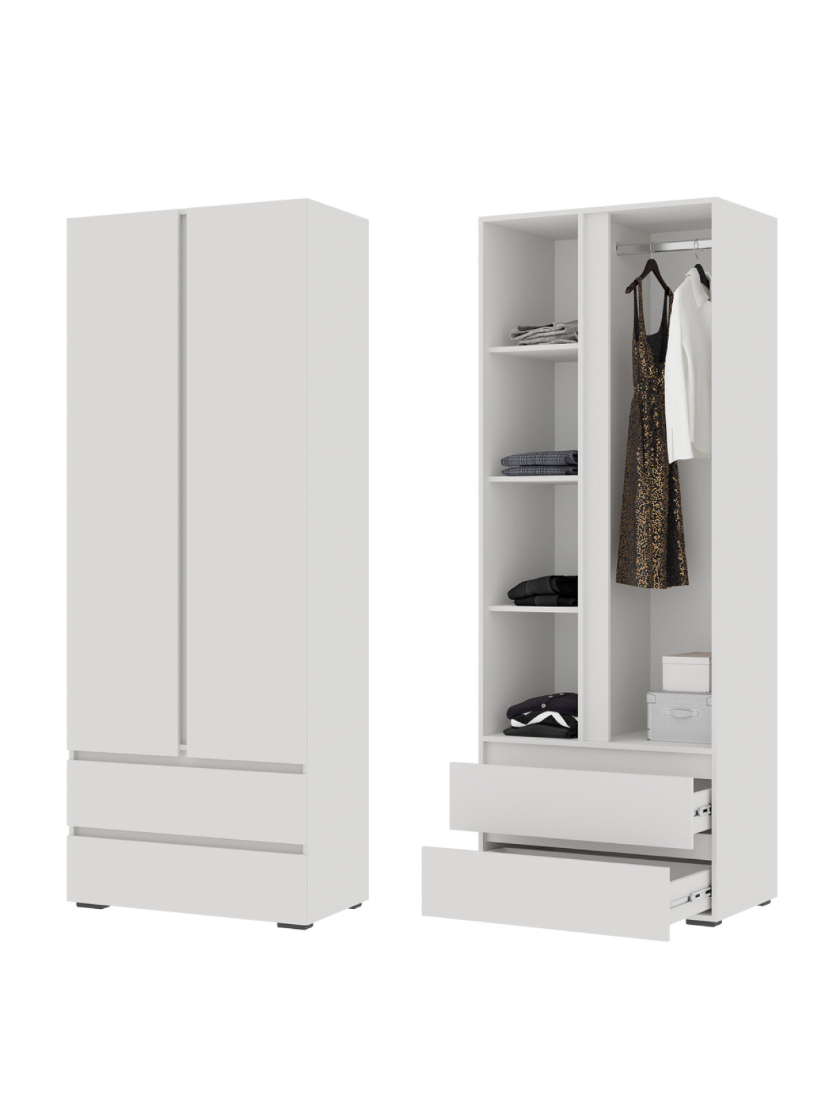 Шкаф 2-х створчатый "Хелен ШК 01" белый Huge Mebel. Ширина 802 Высота 2100. Шкафы распашные