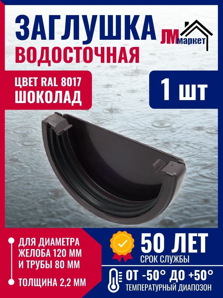 Заглушка желоба, цвет шоколад, 1 шт, заглушка для водосточного желоба