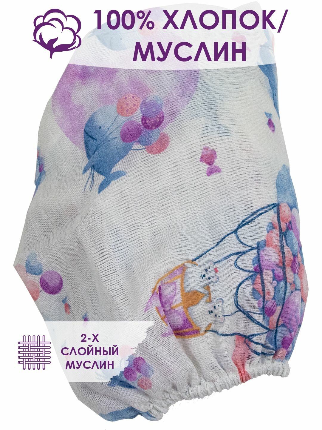 Муслиновая простыня на резинке Воздушные шары