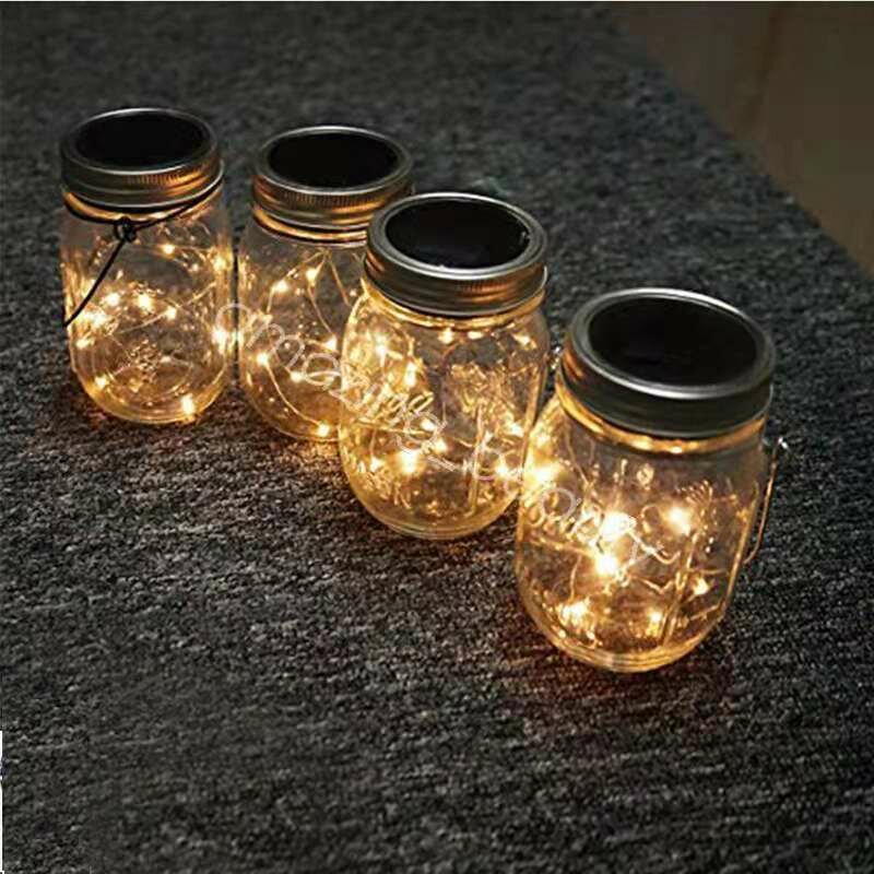 Солнечная наружная лампа в стиле мэйсон-джар с 20 лампочками теплого белого света для сада, террасы и дорожного