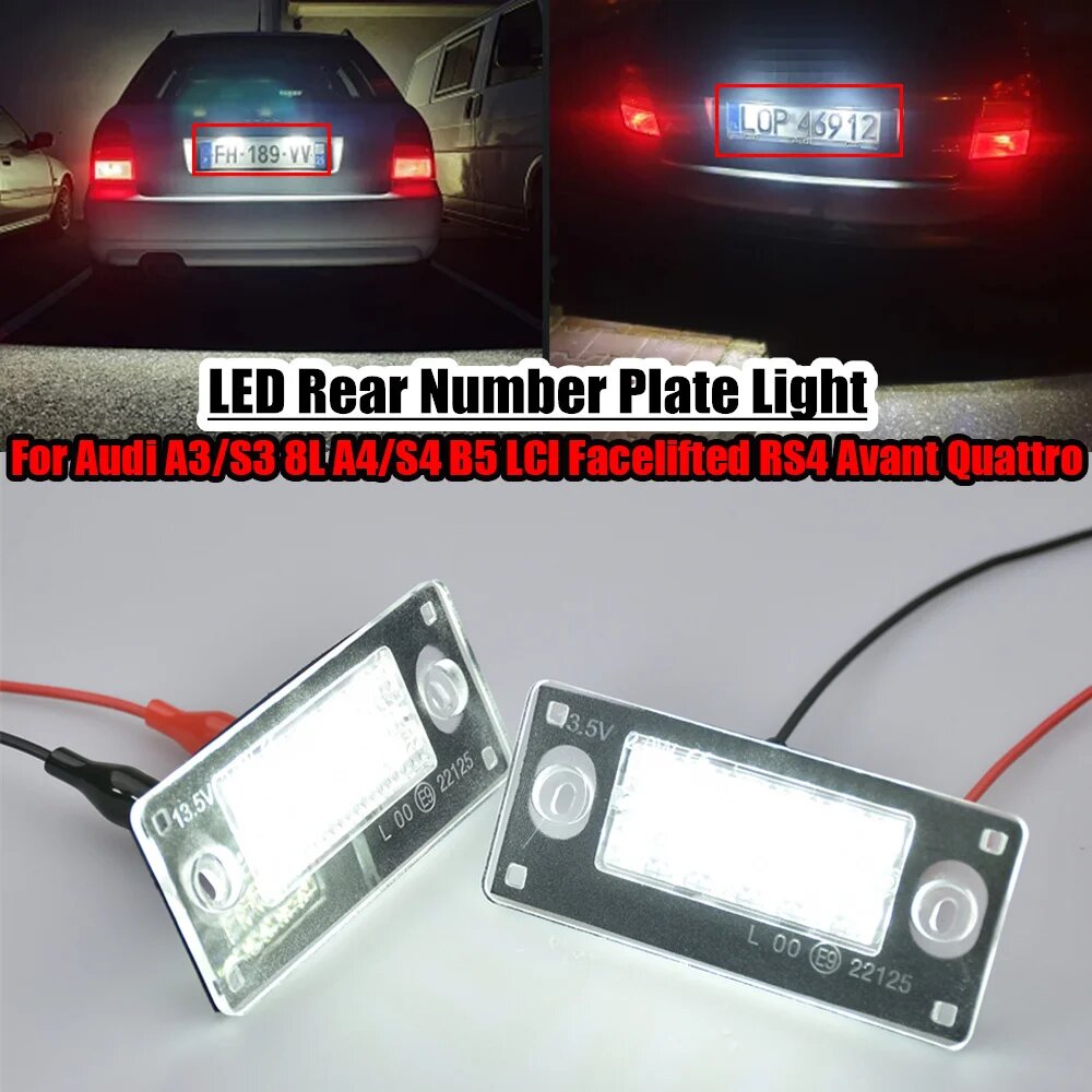 Фонари для Audi A3 8L S3 2000-2003 A4 B5 S4 RS4 Avant/Kombi/Sedan 1999-2001, подсветка номерного знака, 2 шт. без ошибок