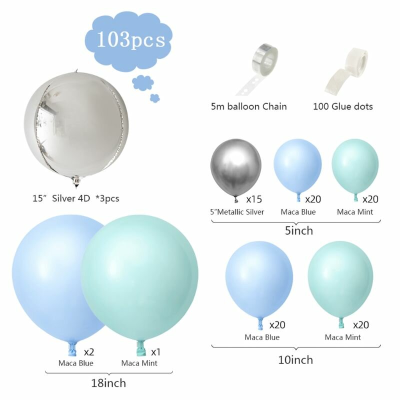 103шт Макаронно-Голубая Мятная Пастель Воздушные Шары Гирлянда Арка Набор Лента DIY День Рождения DIY Birthday