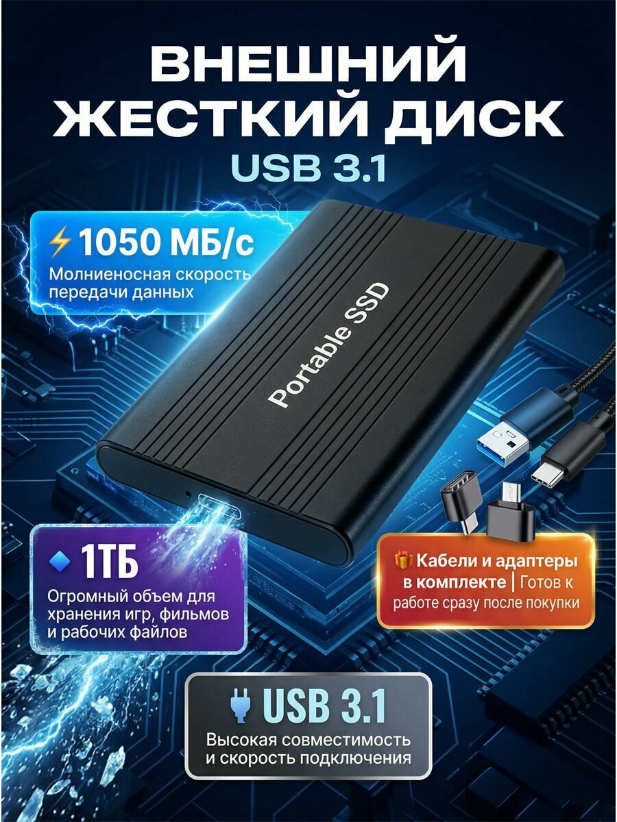ThriftPro 10 ТБ Внешний жесткий диск (PORT.1TB), Металл, черный