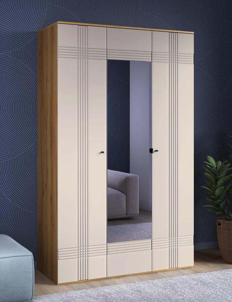 Распашной шкаф Кураж "Вега Саксония", с зеркалом, ЛДСП/МДФ, 135x57.4x221.6 см