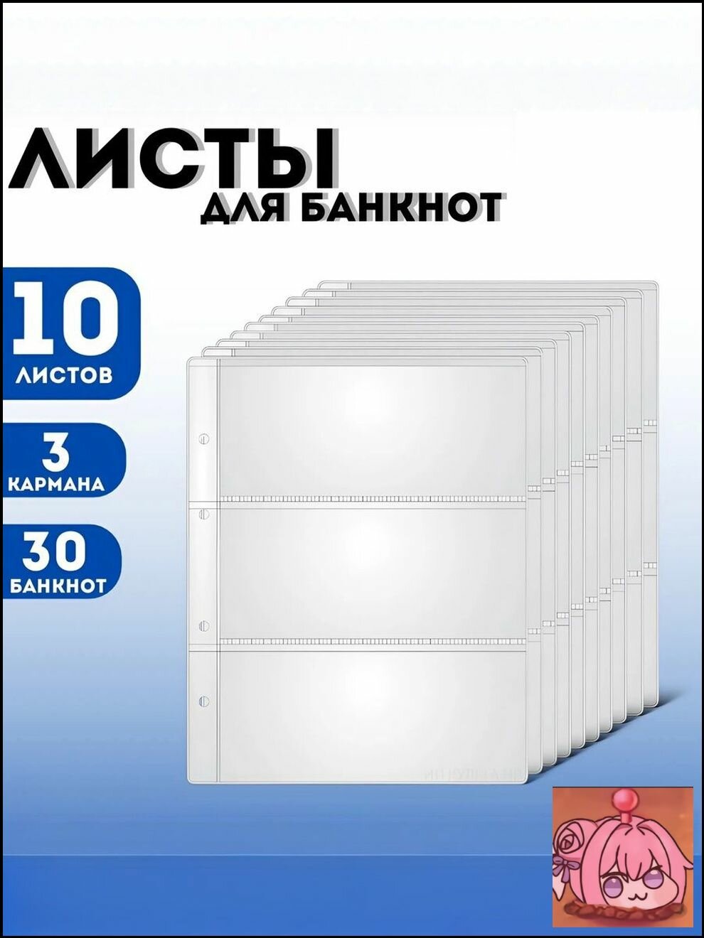 Лист банкнот, купюр и марок с наклейками/альбомные страницы для сбора банкнот, купюр и марок, размер сетки 90x195 мм, комплект из 10 листов, размер альбома 215x280 мм, материал PP