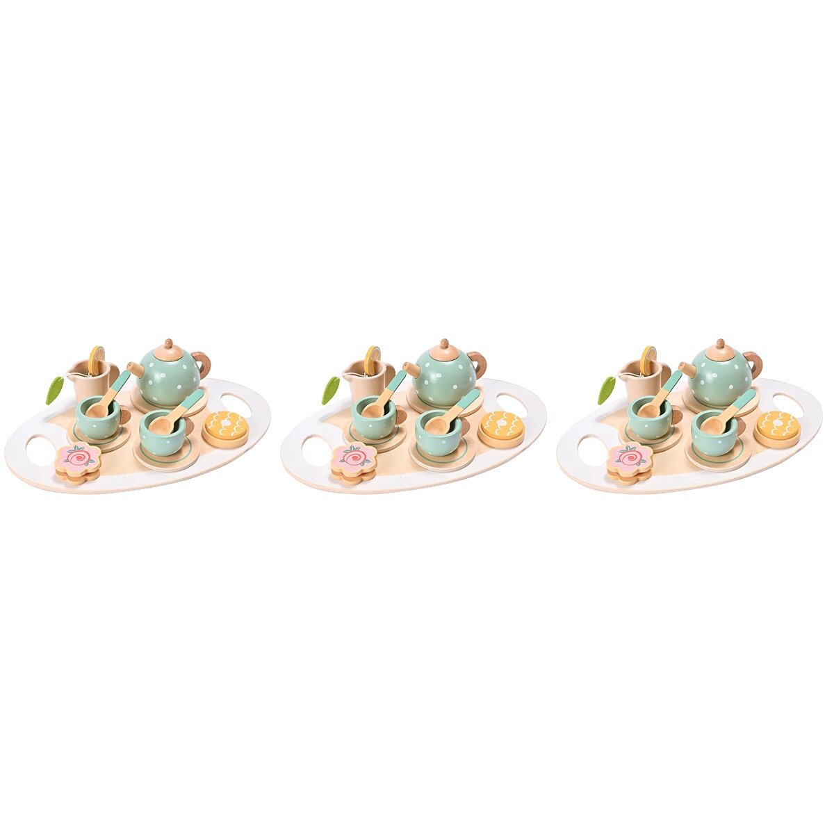 Деревянный детский набор для чайной вечеринки с безопасной окраской 15 предметов