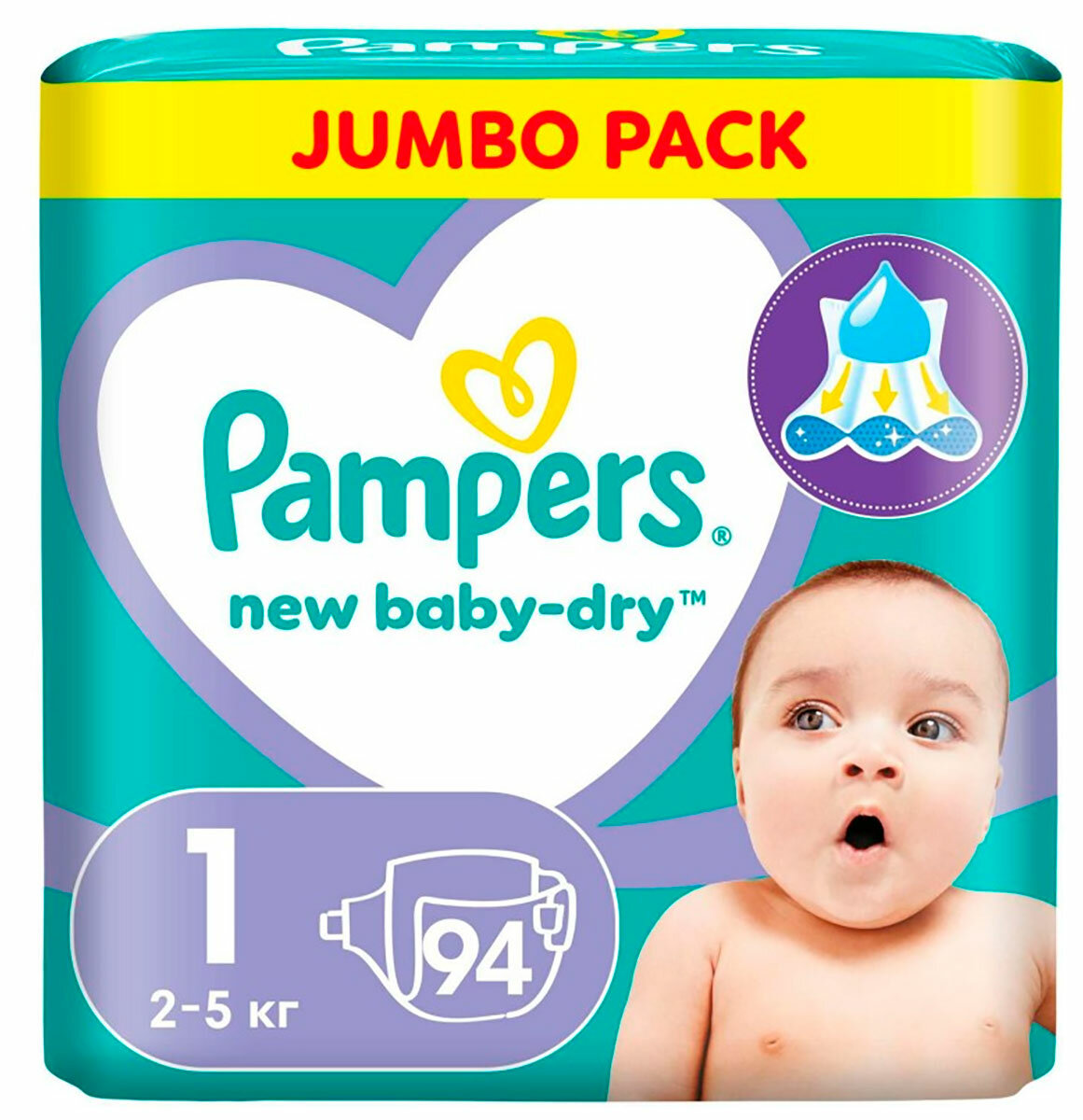 Подгузники Pampers New Baby-Dry Newborn (2-5 кг) джамбо упаковка 94 шт.