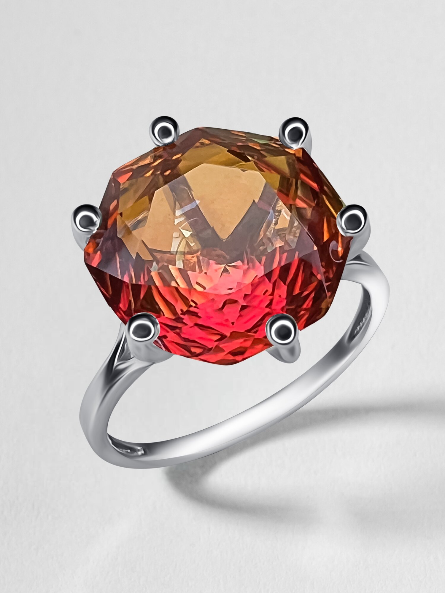 Кольцо, серебро, 925 проба, родирование, горный хрусталь