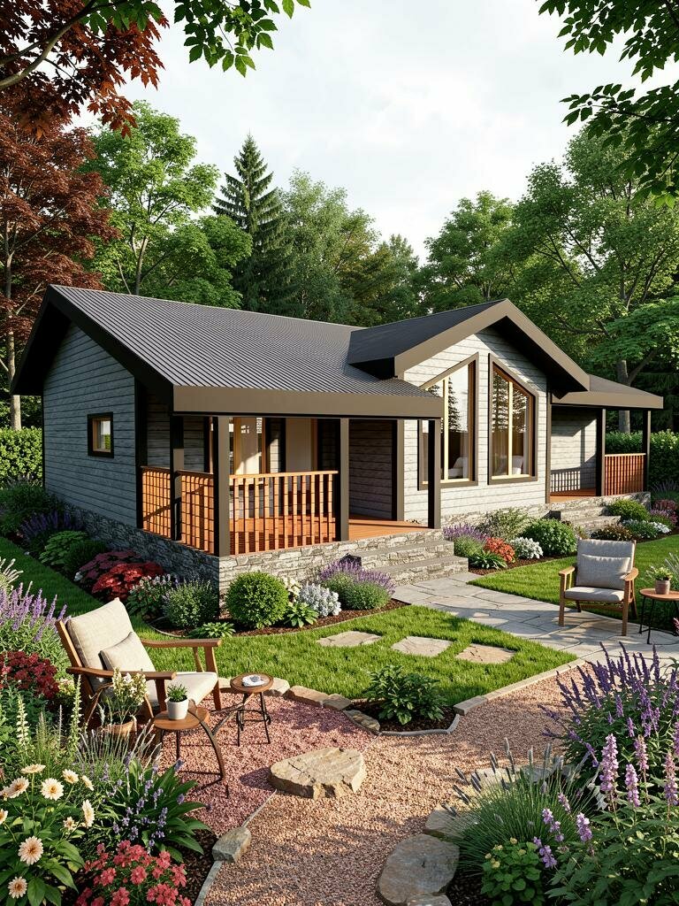 Проект одноэтажного каркасного дома с террасой и вторым светом 13,19х10,55 м