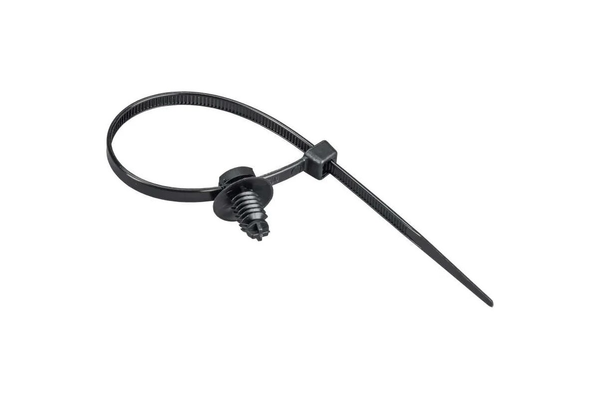 Хомут IEK P6.6 черный 4,8 × 200 мм с клипсой – виброустойчивый пластиковый крепёж для электропроводки и кабелей.