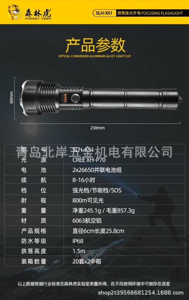 SLH-X51 Перезаряжаемый светодиодный фонарь с регулируемым фокусом, высокой яркостью, водонепроницаемым и металлическим