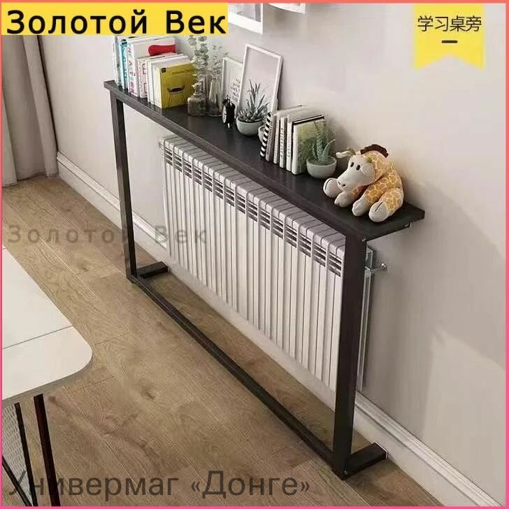Консольный стол в стиле Лофт из ДСП и металла — компактный туалетный столик с полками, в разобранном виде для дома