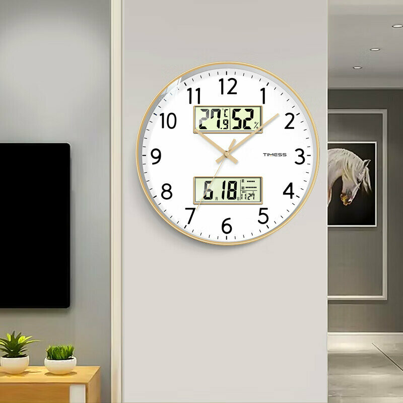 Настенный часы TIMESS с дисплеем температуры и влажности 35 см современные кварцевые часы для гостиной Цвет：Темно-серый