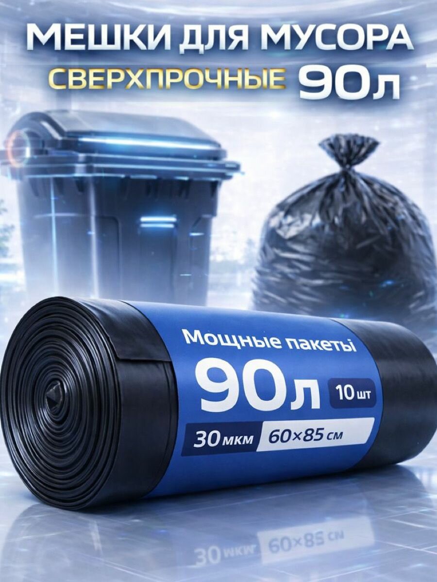 Мешки для мусора прочные 90 л, 10 шт