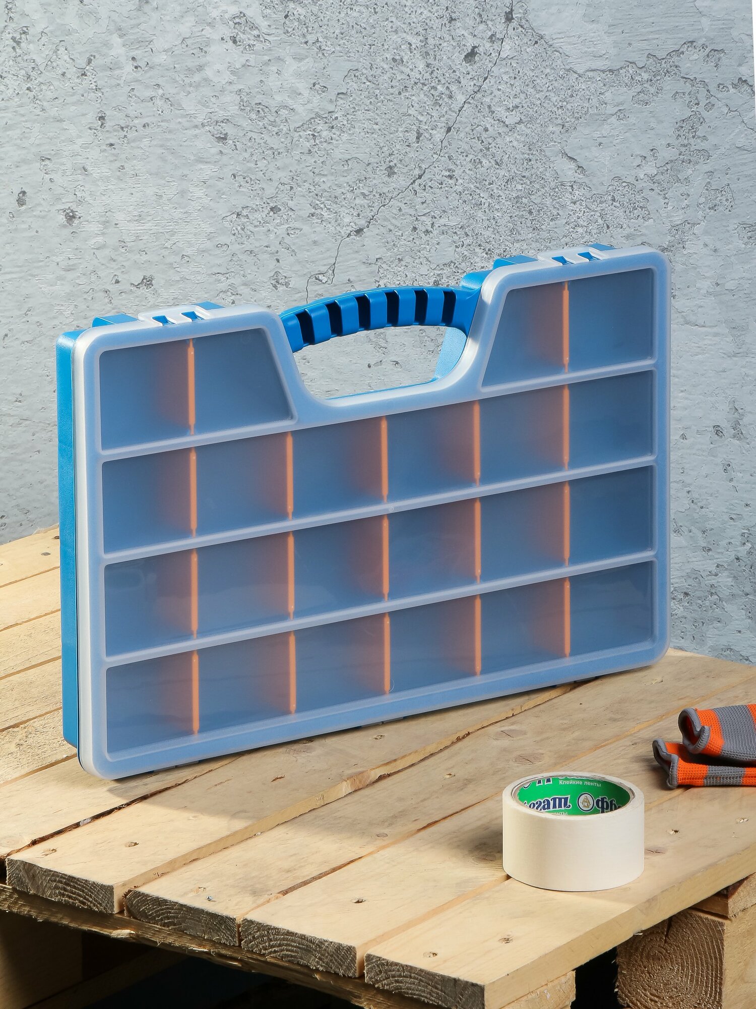 Ящик-органайзер для инструмента Bartex 51 см, 20 отсеков, синий пластиковый кейс для хранения метизов и оснастки