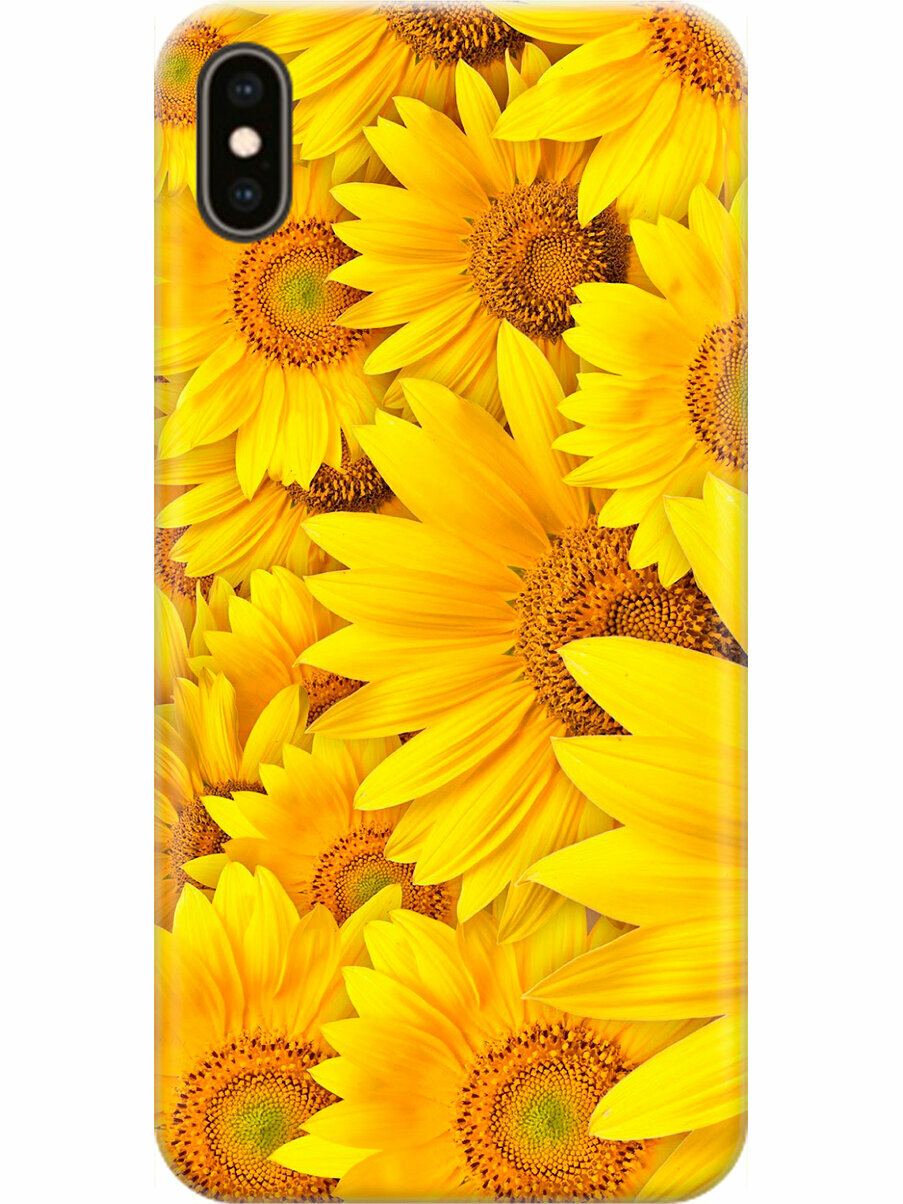 Силиконовый чехол на Apple iPhone XS Max / Эпл Айфон Икс Эс Макс с рисунком "Море подсолнухов"