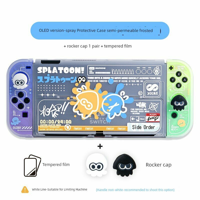 Случайный кейс Splatoon 3 для Nintendo Switch OLED с ручками и закаленным стеклом, белая линия