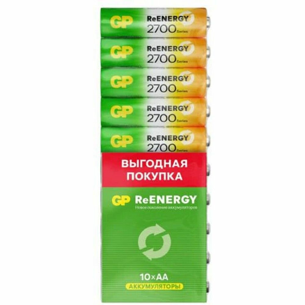 Gp Аккумулятор ReEnergy 270AAHC AA, емкость 2700 мАч 270AAHCRGY - CRB10 10шт в уп - ке
