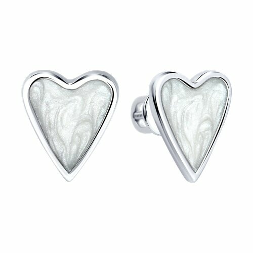 Серьги пусеты DIAMD'OR, серебро, 925 проба, родирование, эмаль, длина 1.2 см, , белый — фото 1