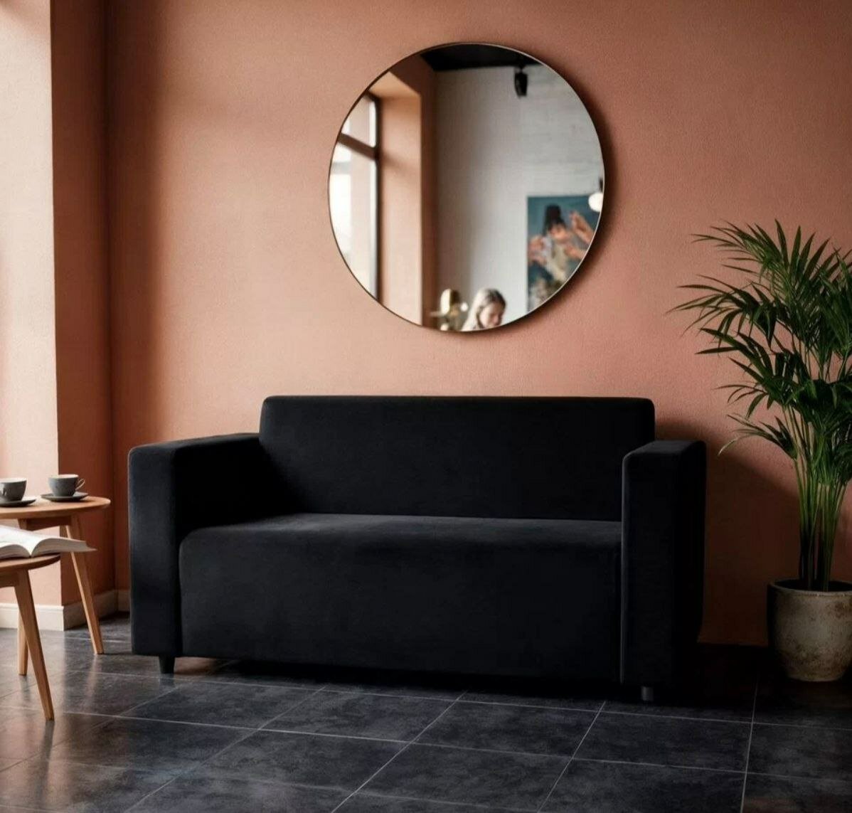 Диван офисный Patriot, черный велюр 144х62х69 прямой, механизм нераскладной