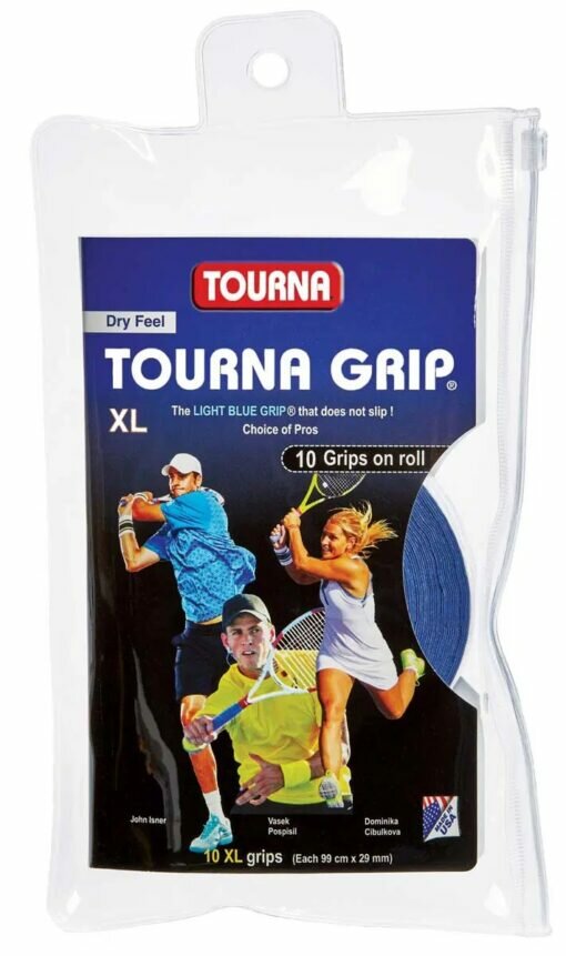 Намотка для теннисной ракетки впитывающая, овергрип Tourna Grip (Турна Грип) 10 штук, голубая