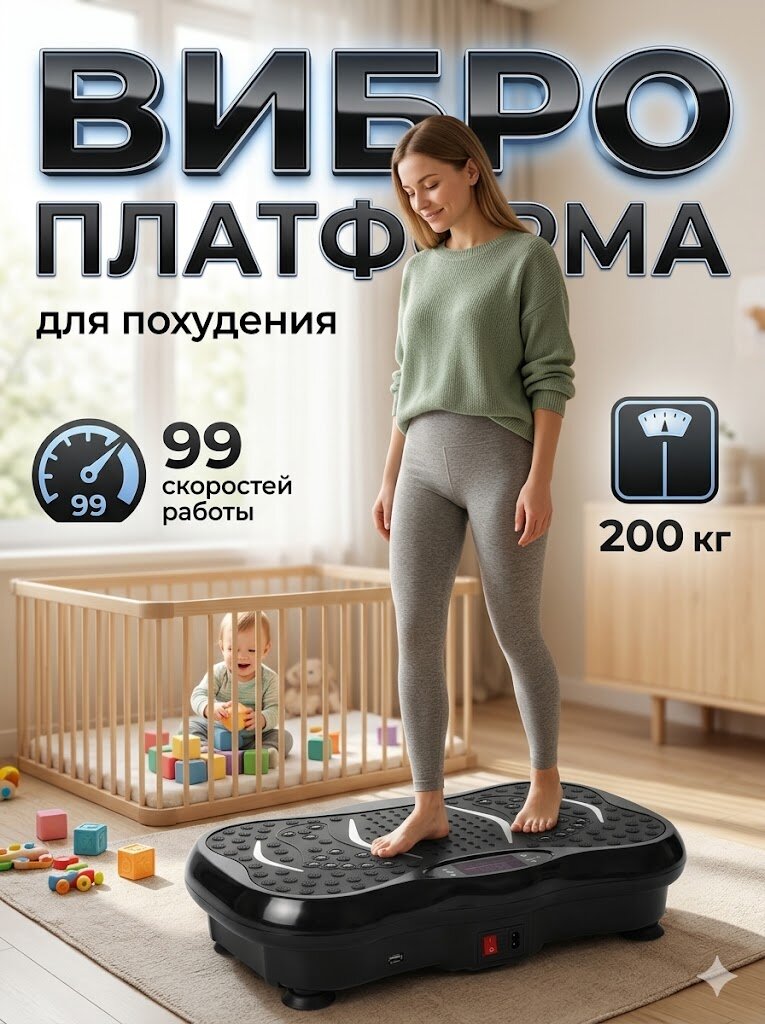 Виброплатформа для похудения тренажер до 200 кг С блютуз，регулировка амплитуды, 49 программ
