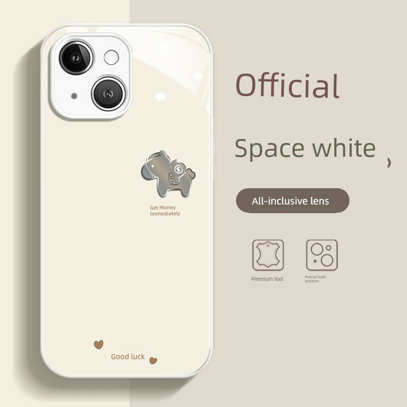 Чехол для iPhone 14 Plus из стекла с дизайном пони, ударопрочный, белый для серии Apple 14 Plus