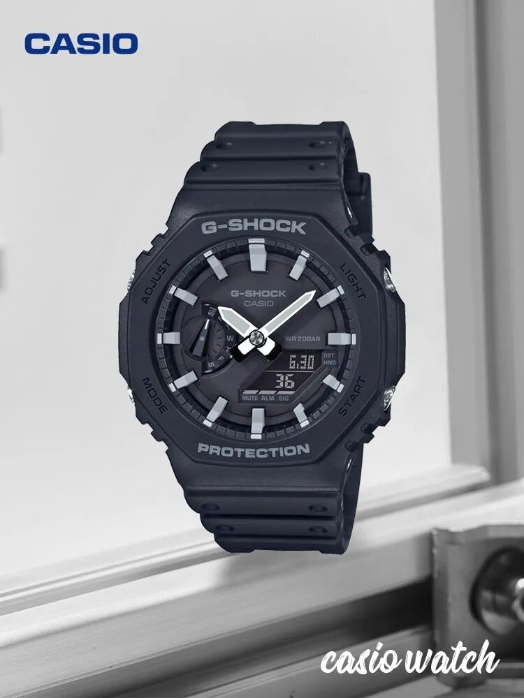 Casio Часы наручные Электронные G-Shock GA-2100-1APR спортивные водонепроницаемые 200м ударопрочные Обратный таймер 24 ч + авто-повтор ударопрочный корпус
