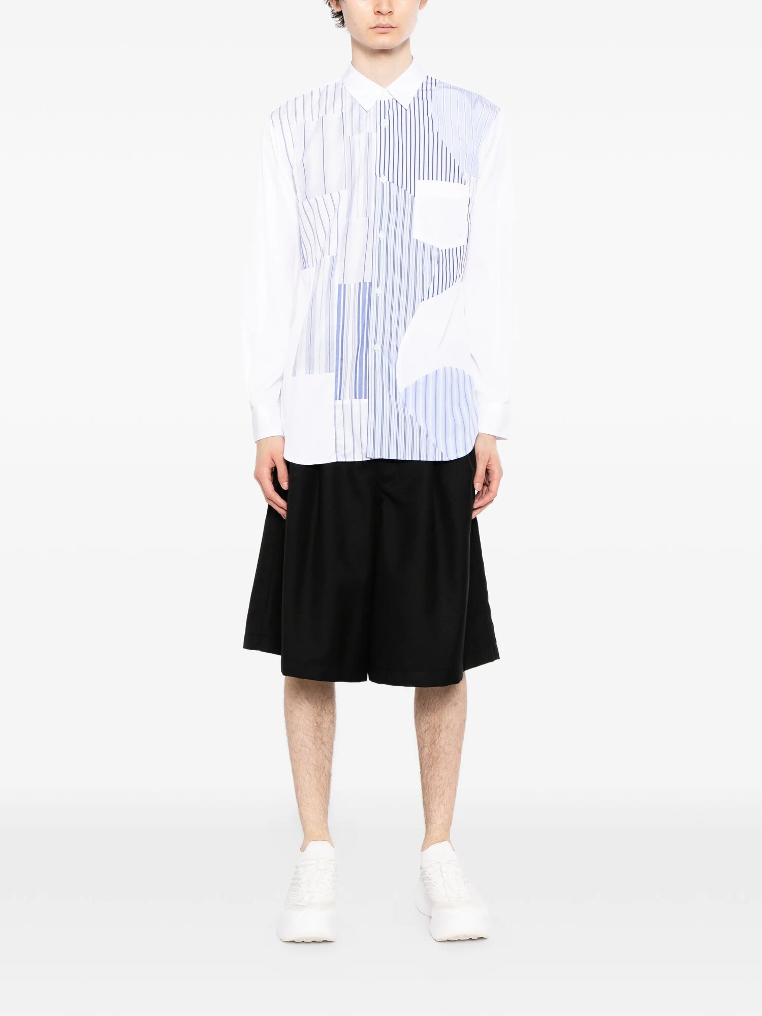 Рубашка Comme des Garcons SHIRT Patchwork striped shirt, размер M, blue — фото 1