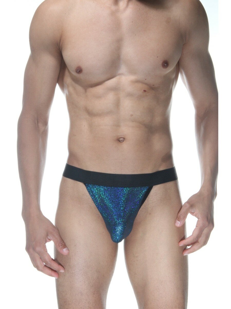 Мужские трусы стринги синие блестящие Don Moris DM102133 M (46)
