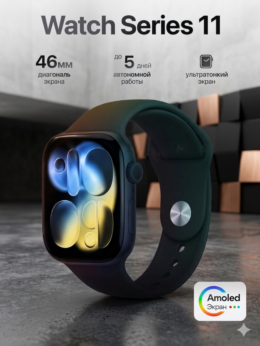 Умные часы S11 PRO MAX, 46MM. Super Amoled Экран 1.96, 2 ремешка, Bluetooth Звонки, Android, iOS, Черные