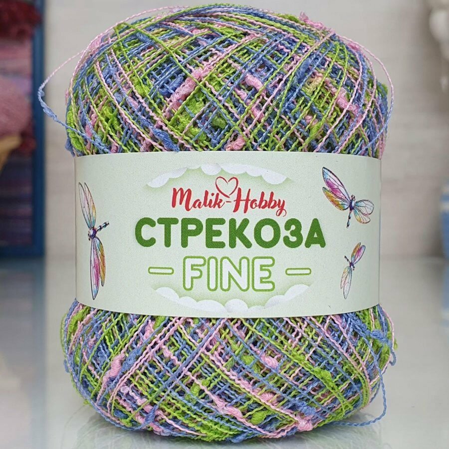 Пряжа M&h стрекоза FINE 140 салат/розовый/голубой (1 моток)