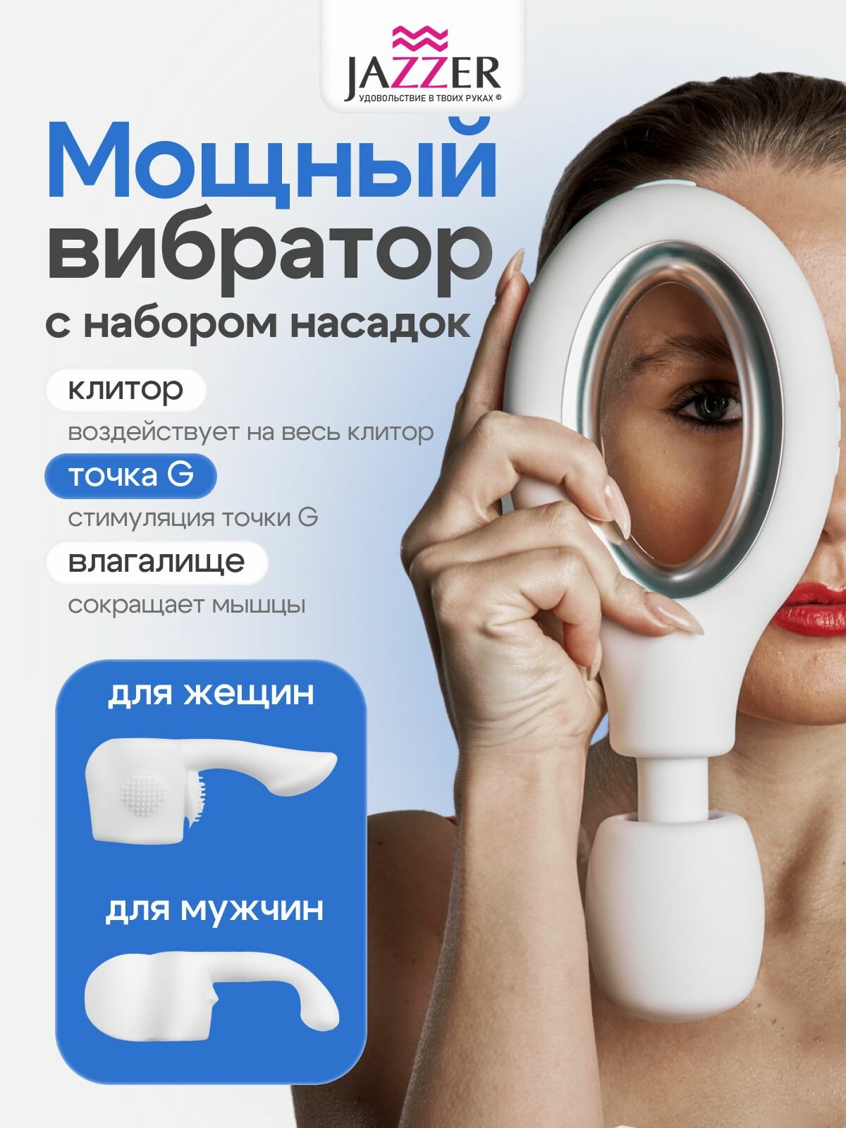 Мощный вибратор для клитора Jazzer GRATIFAER WAND, стимулятор микрофон для женщин с комплектом насадок