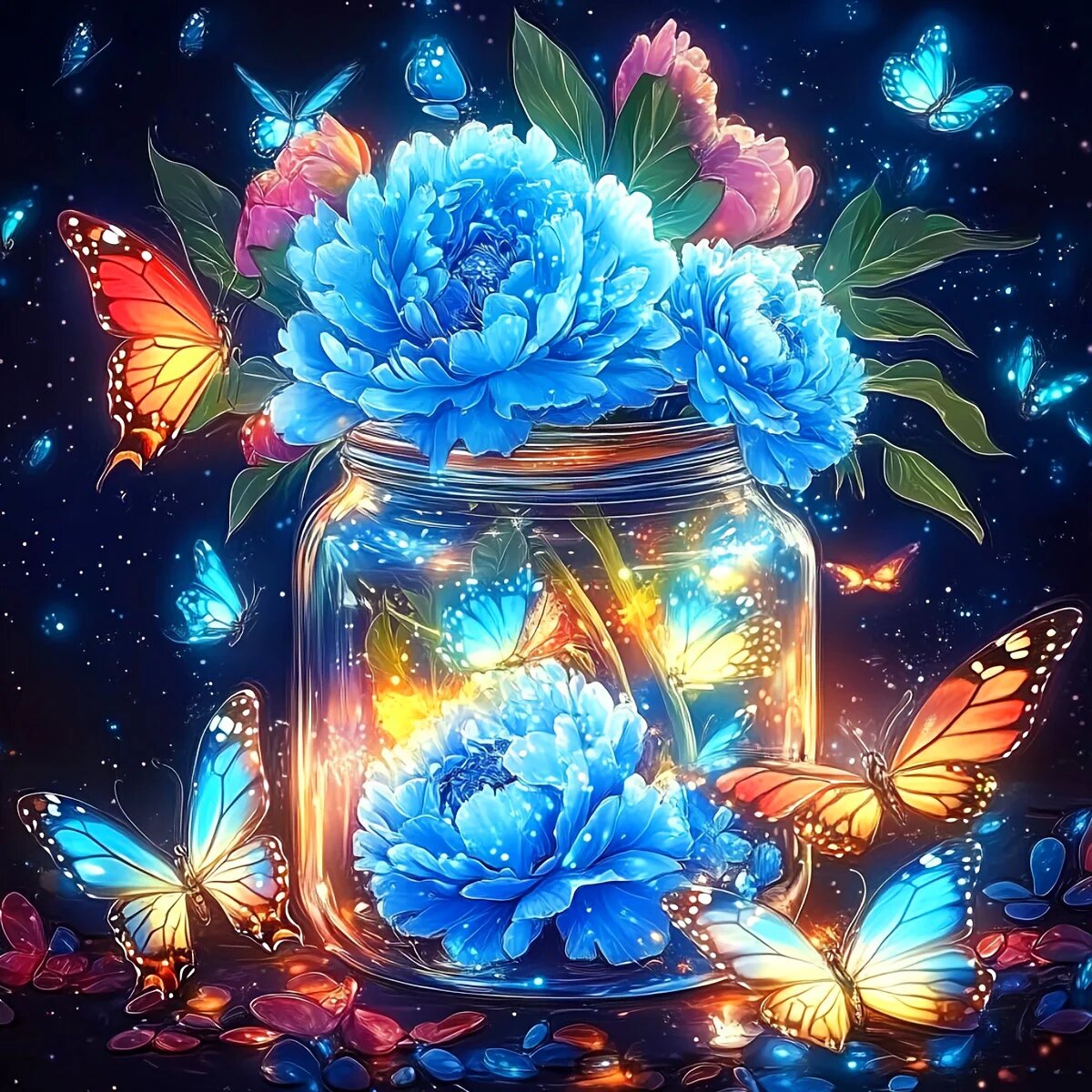 Алмазная вышивка Huacan Пион и бабочки, 50x50 см, Full Square