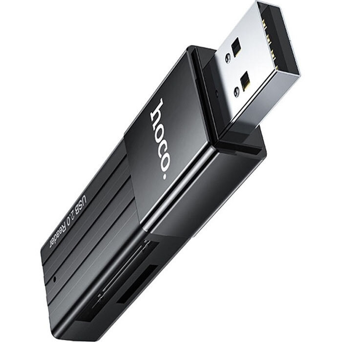 Карт-ридер USB-A 2.0 SD microSD Hoco HB20 два слота - черный