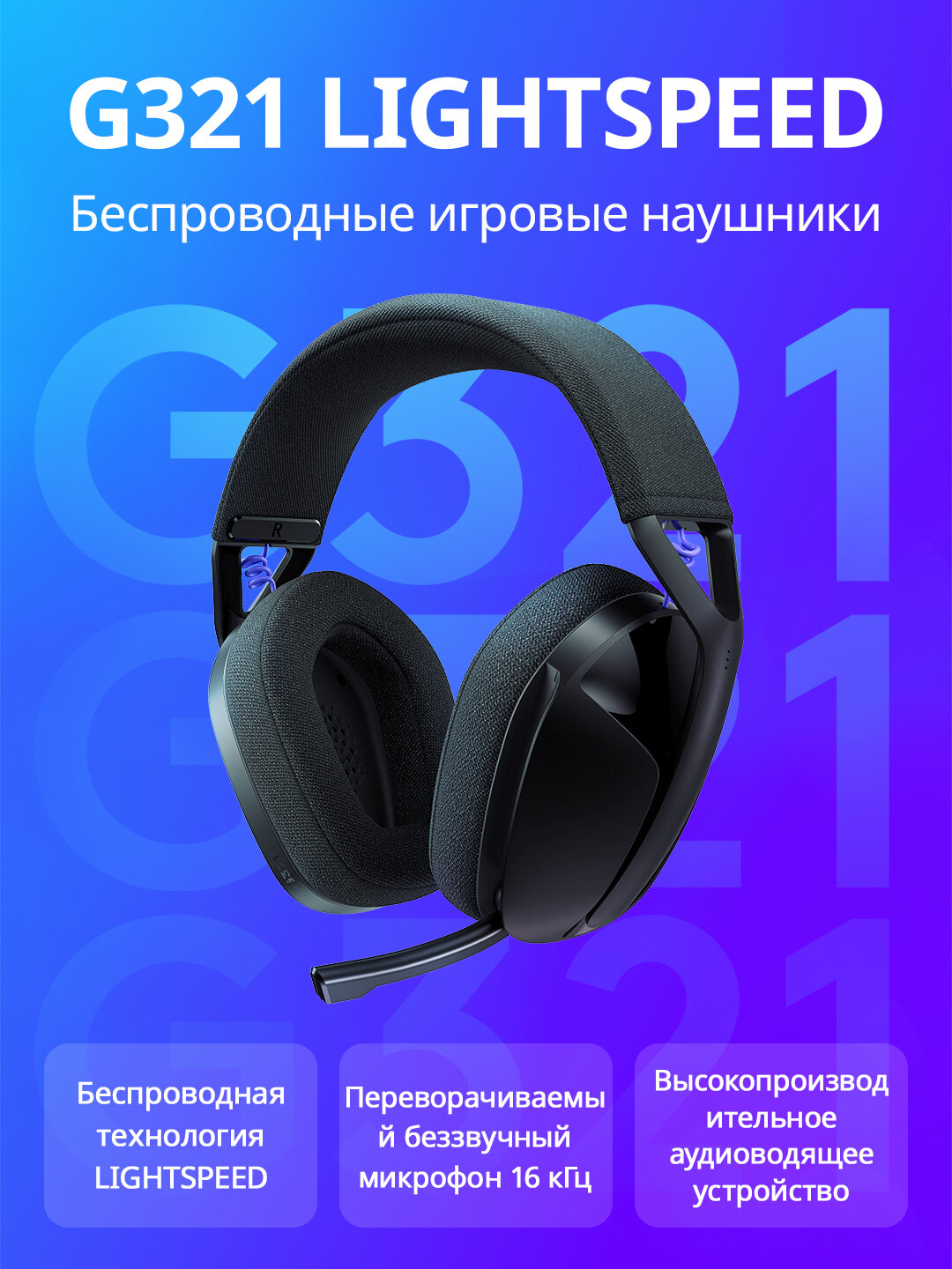 Игровая гарнитура Logitech G321 Накладная беспроводная Bluetooth-гарнитура Съемный микрофон с шумоподавлением Черный