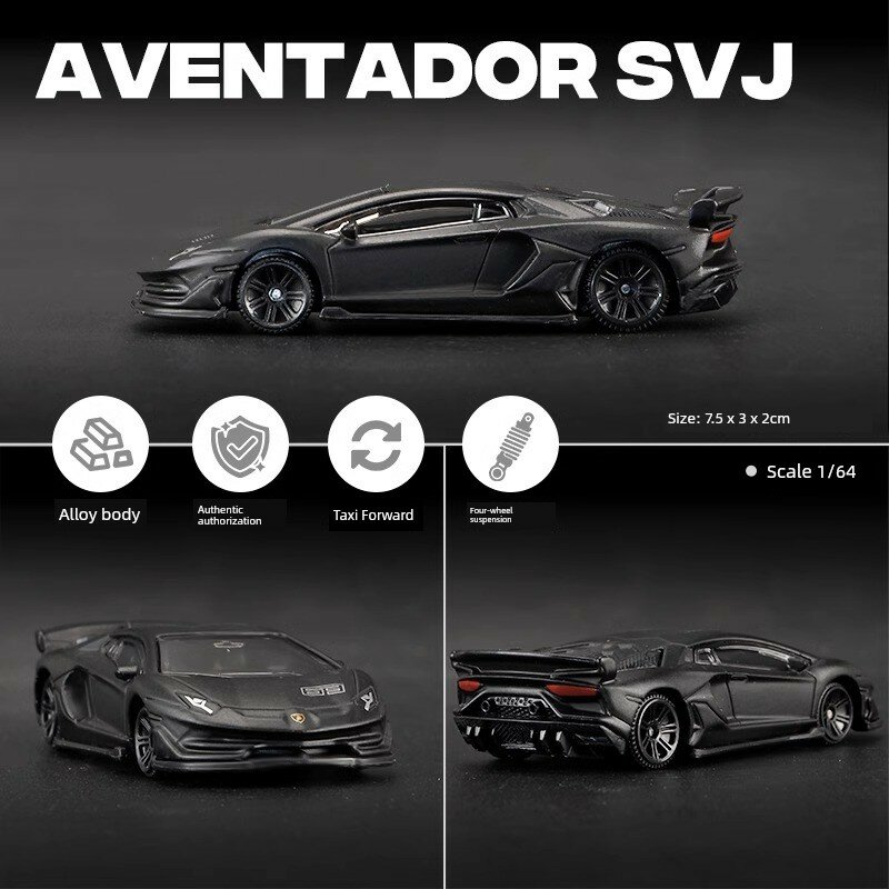 Официальная алюминиевая модель автомобиля Lamborghini SVJ Черный для мальчиков Детская мини-гонка 1:64