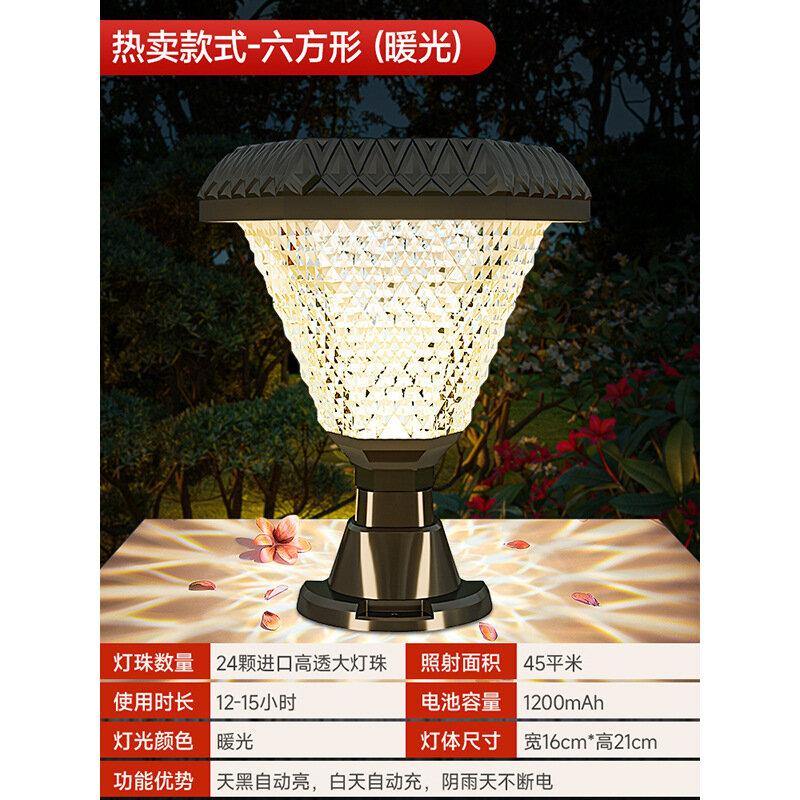 Гексагональная солнечная фонарь с диамантовым световым узором теплый свет водонепроницаемый для террасы сада