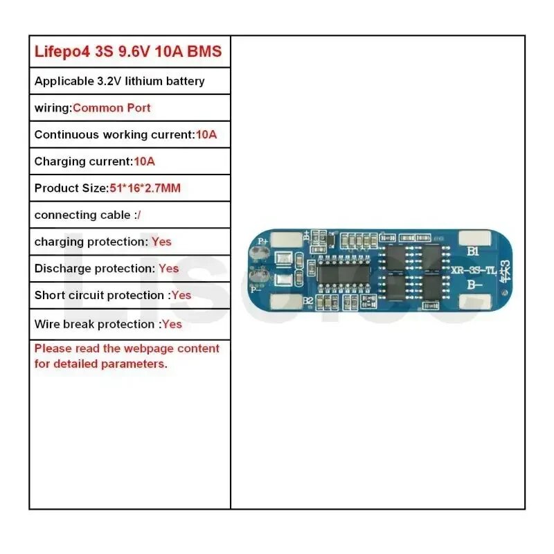 BMS Lifepo4 3S 9.6В 10A