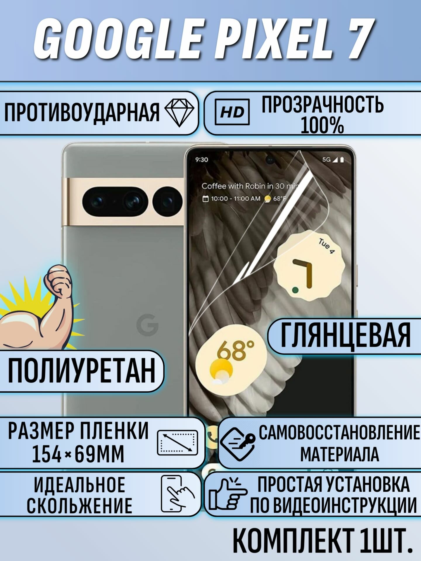 Гидрогелевая пленка Google Pixel 7 / гугл пиксель 7 глянцевая