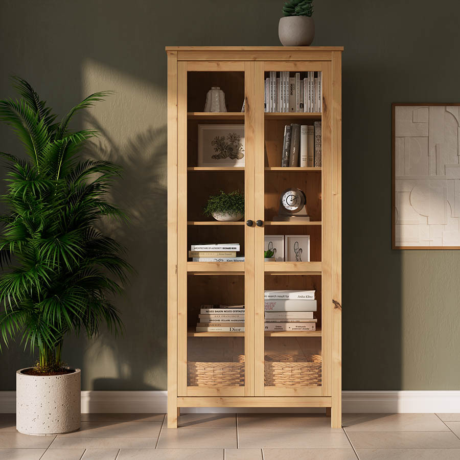 Шкаф витрина HEMNES Кымор с дверями ст/ст, массив сосны, цвет коричневый, (икеа)
