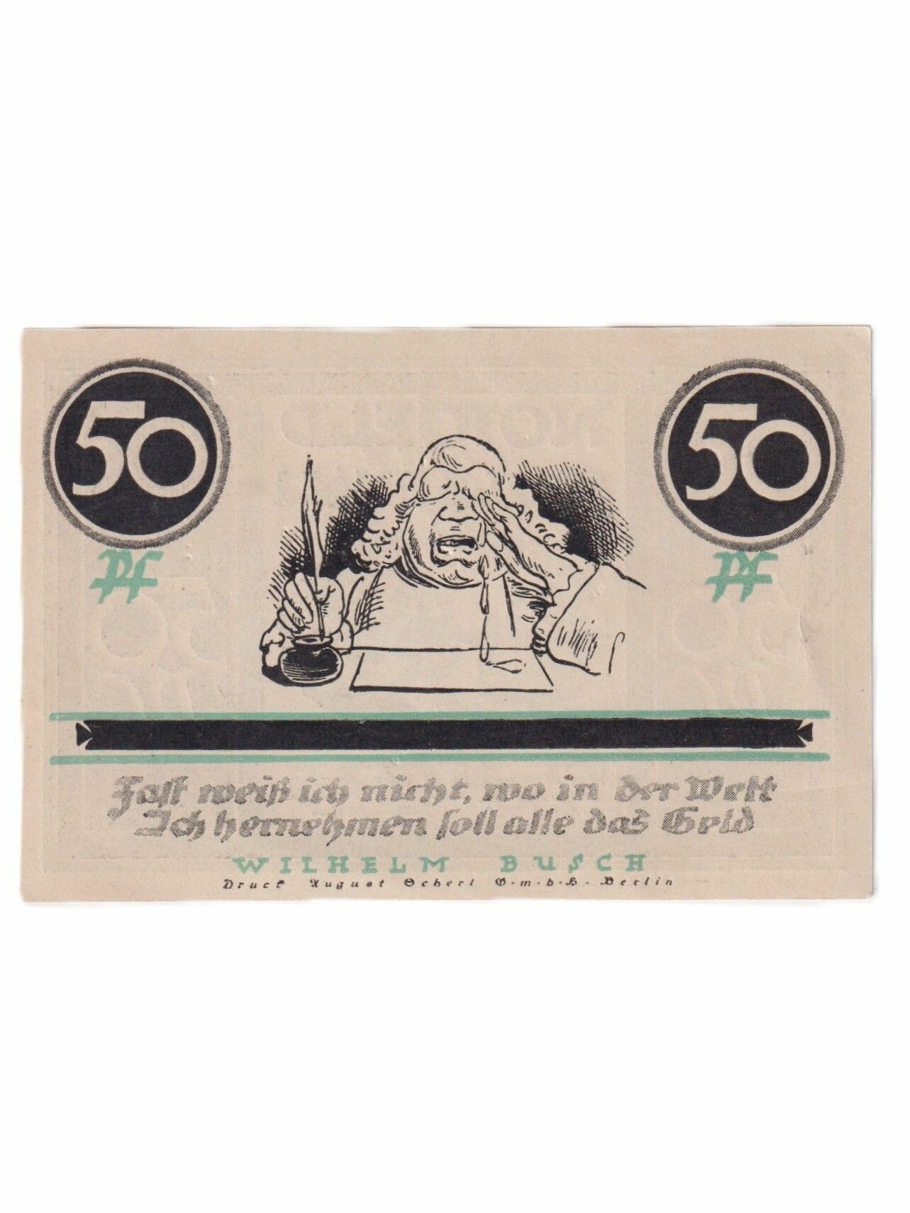 Подлинная банкнота 50 пфеннигов (Нотгельд города Штольценау) 1921 года, Германия
