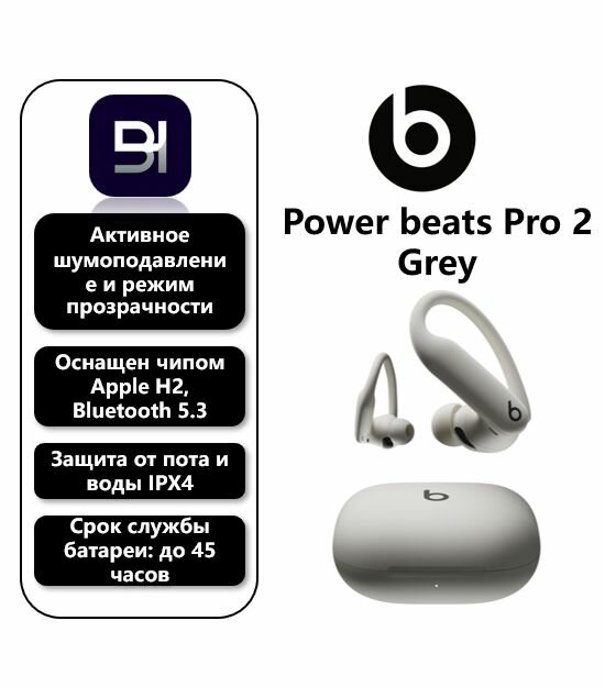 Beats Наушники беспроводные Beats Powerbeats Pro, Bluetooth, USB Type-C, светло-серый