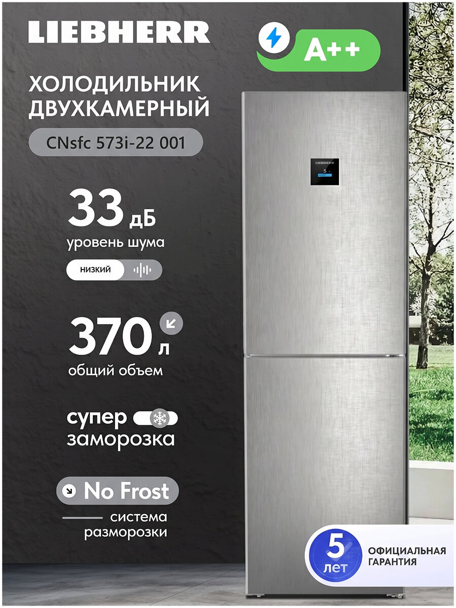 Двухкамерный холодильник Liebherr CNsfc 573i-22 001 No frost, серебристый